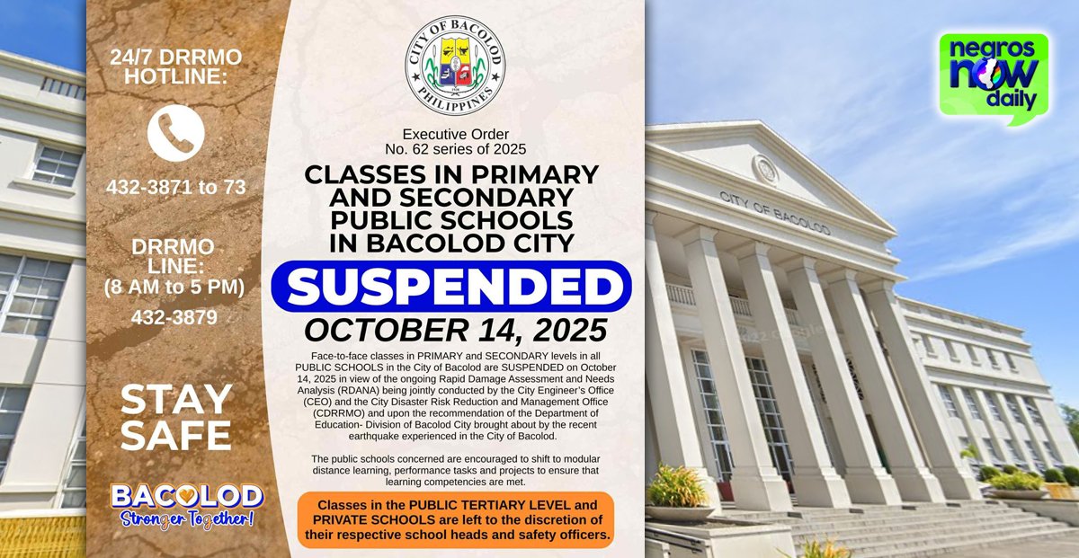 Still no classes in public elementary, secondary schools in Bacolod today